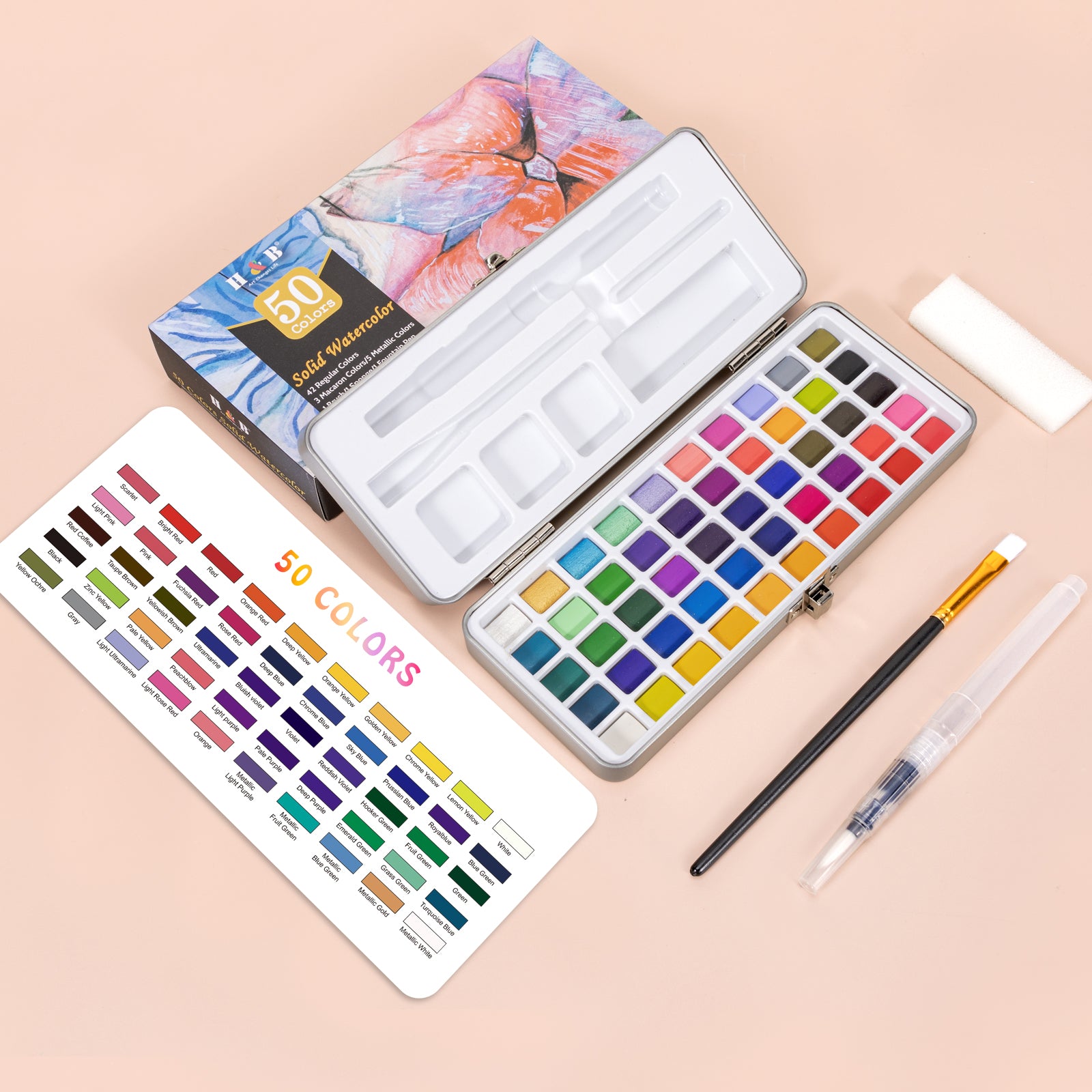 Watercolor Paint Set 50 Colors, Water Colors Paint Adult Set with Wate ...